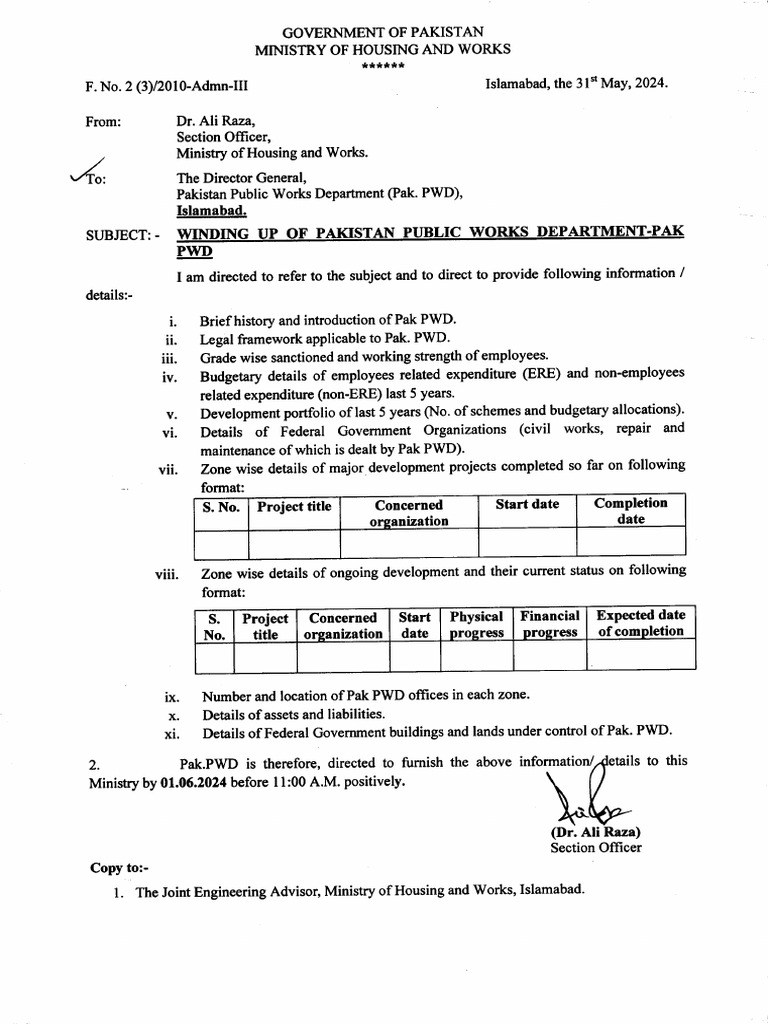 Letter From SO Regarding Data For Winding Up | PDF