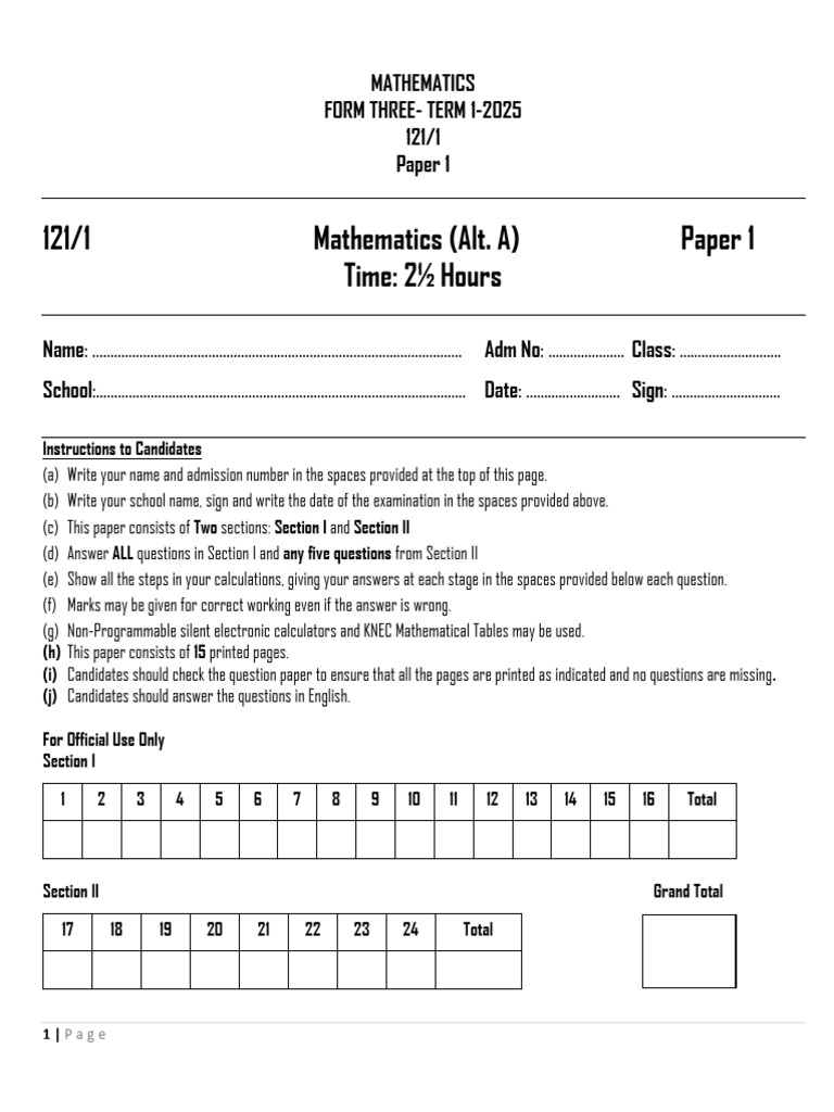 Form 3 Mathematics Paper 2 2025 | PDF | Elementary Geometry | Geometry