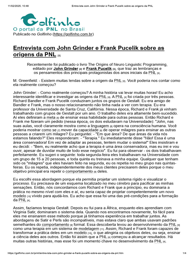 Entrevista Com John Grinder e Frank Pucelik Sobre As Origens Da PNL ...