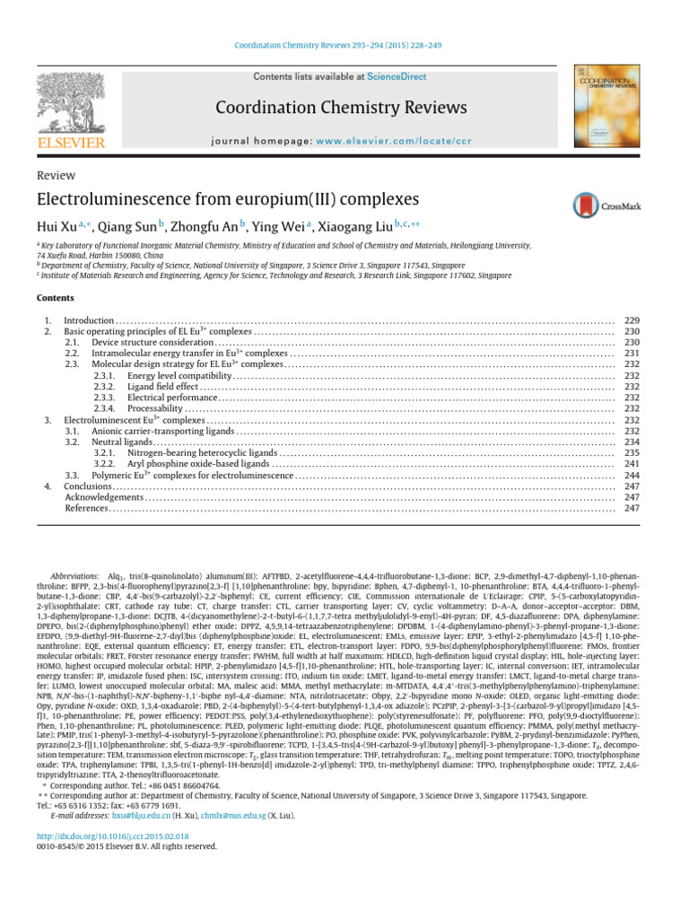 Electroluminescence From Europium (III) Complexes | PDF | Coordination ...