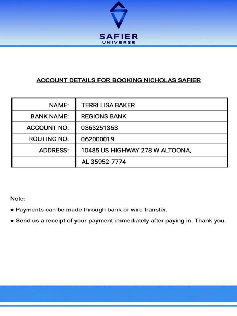 Account Details For Booking Nicholas Safier | PDF