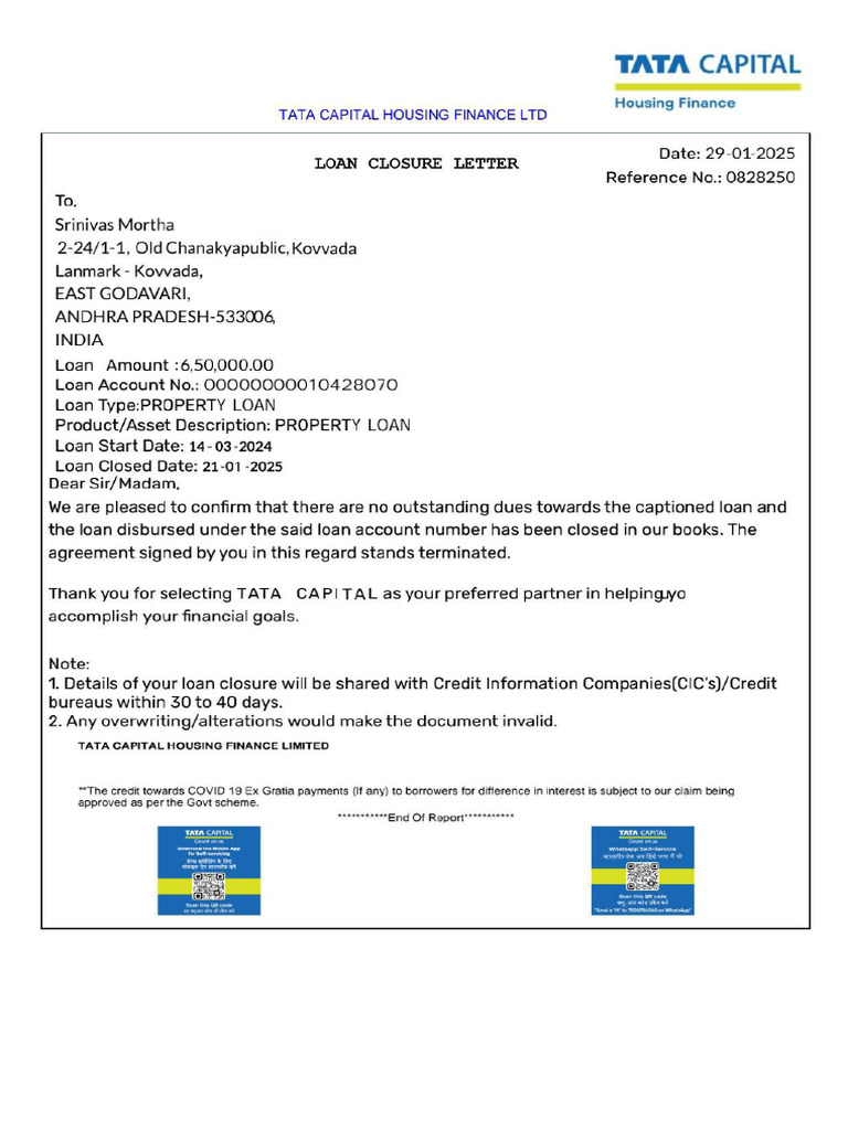TATA CAPITAL HOUSING LOAN CLOSURE (1) | PDF