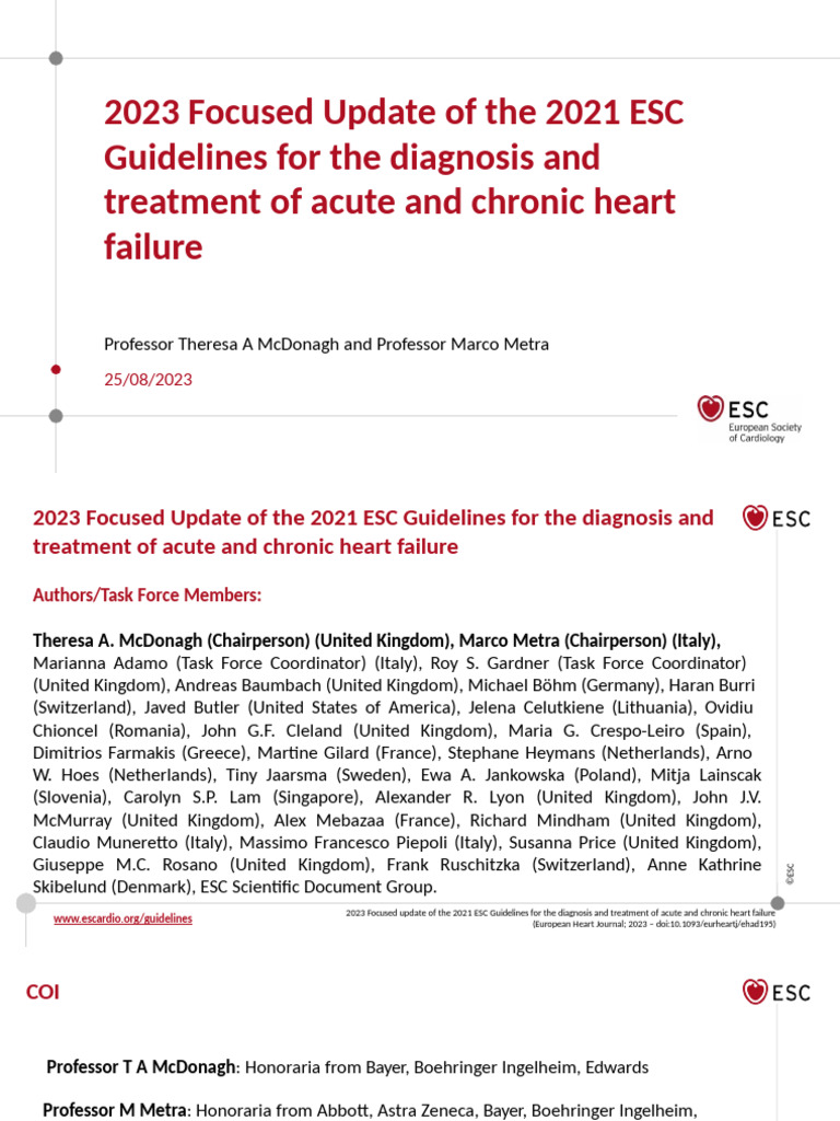 2023 Focused Update ESC Guidelines For The Diagnosis and Treatment of Acute and Chronic Heart ...