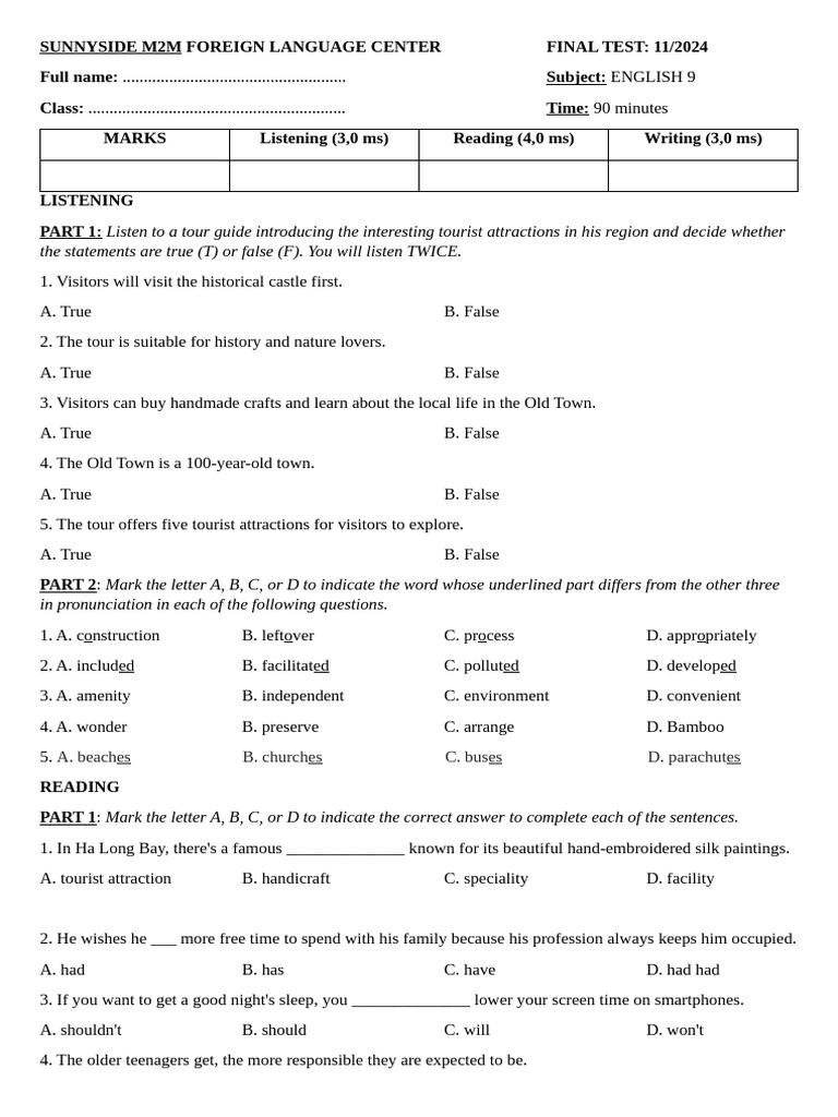 Grade 9 - Final Test - English 9 - Hđ | PDF | Cost Of Living | Public ...