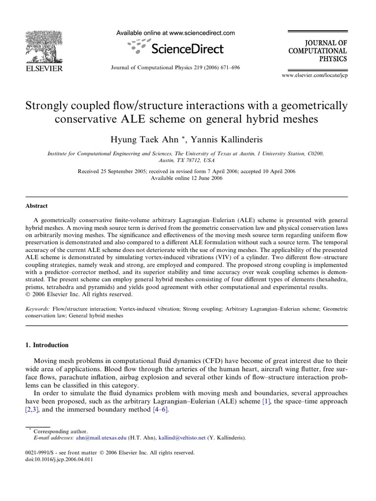 2006 JCP Ahn Strongly coupled flow structure interactions with a ... 2006 JCP Ahn Strongly coupled flow structure interactions with a ...