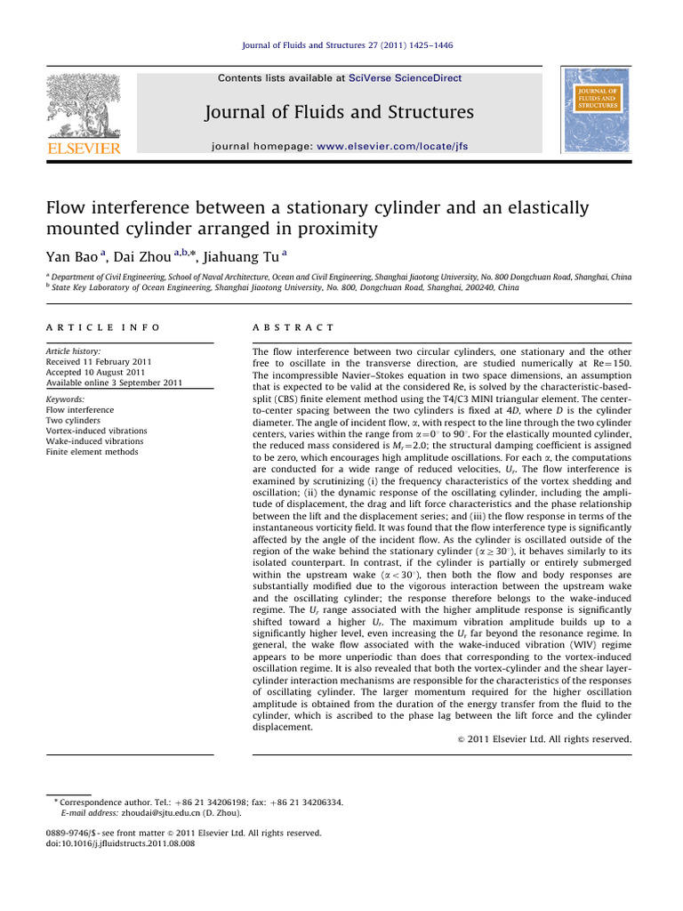 2011 JFS Bao Flow Interference Between A Stationary Cylinder and An ...