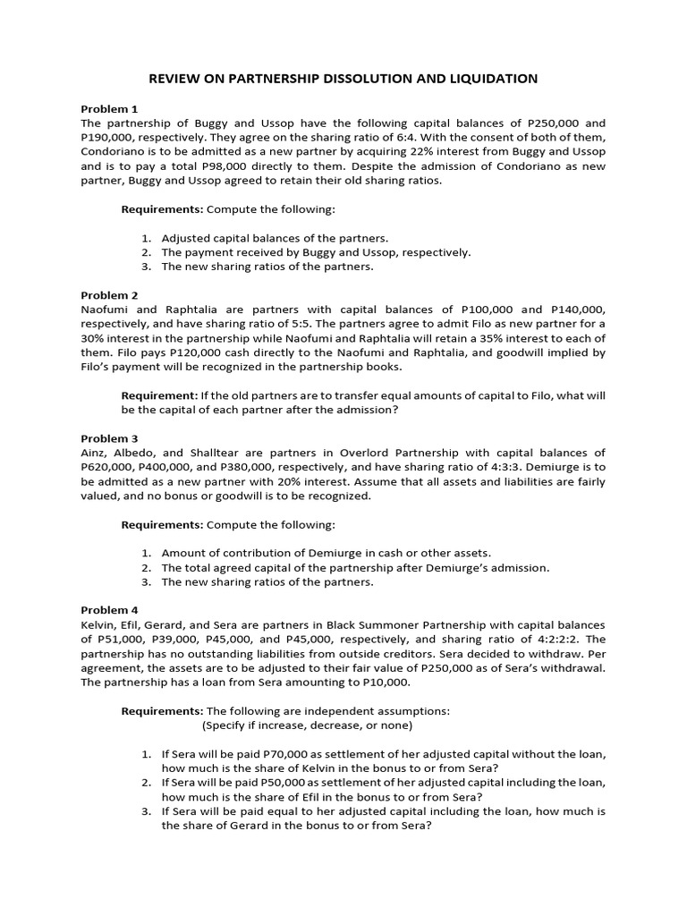 Review On Partnership Dissolution And Liquidation Pdf Book Value