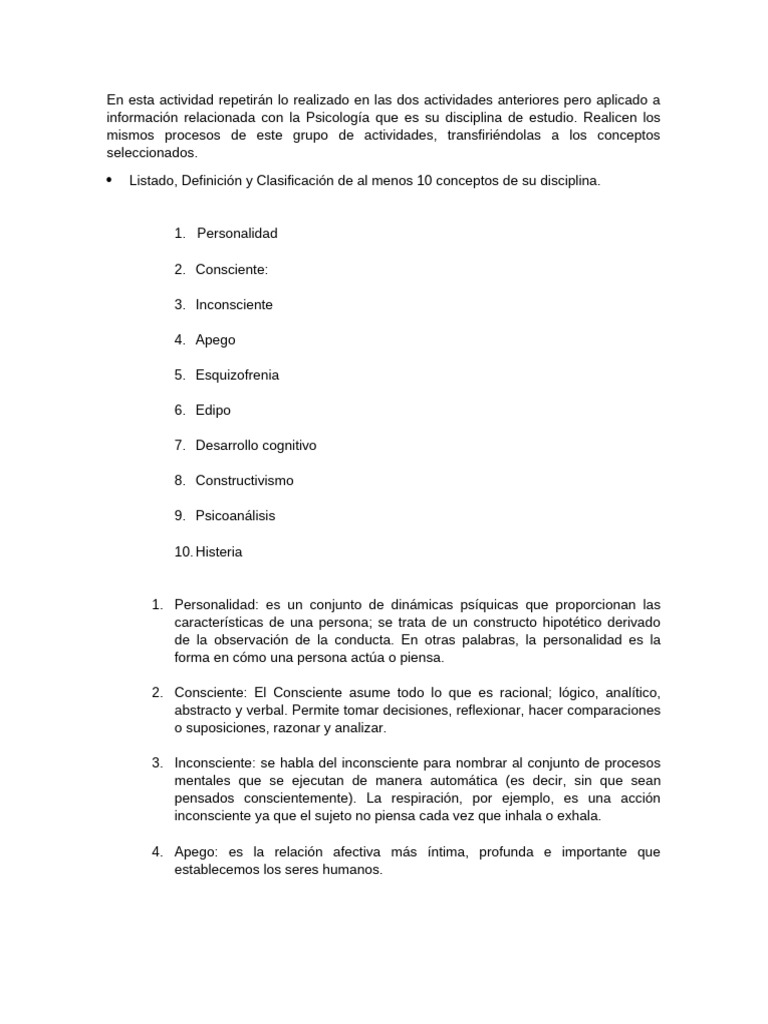 Listado, Definición y Clasificación de Al Menos 10 Conceptos de Su ...