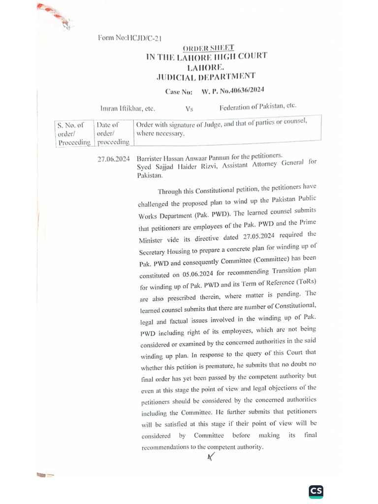 Order Sheet LHC PWD | PDF