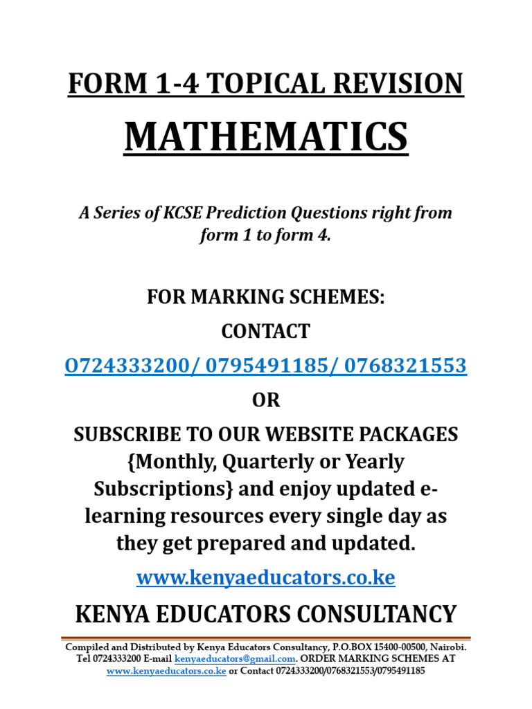 KCSE Mathematics Topical Revision Guide | PDF | Density | Square Root