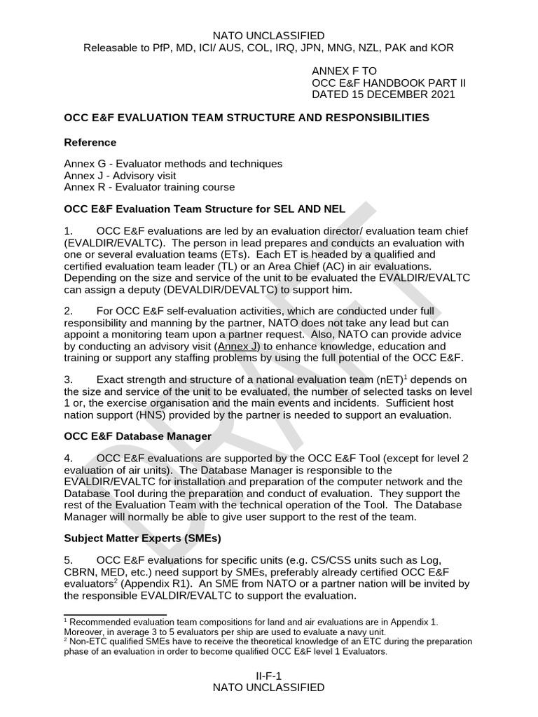 OCC E&F Evaluation Team Structure | PDF