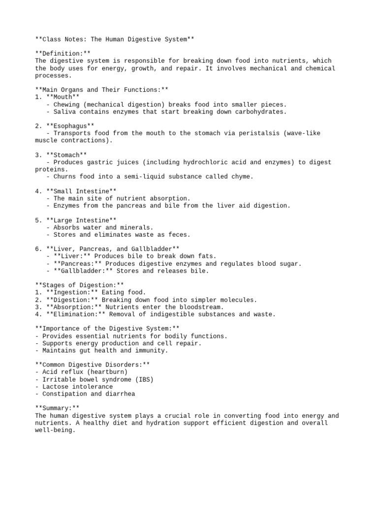 Class Notes The Human Digestive Sys | PDF