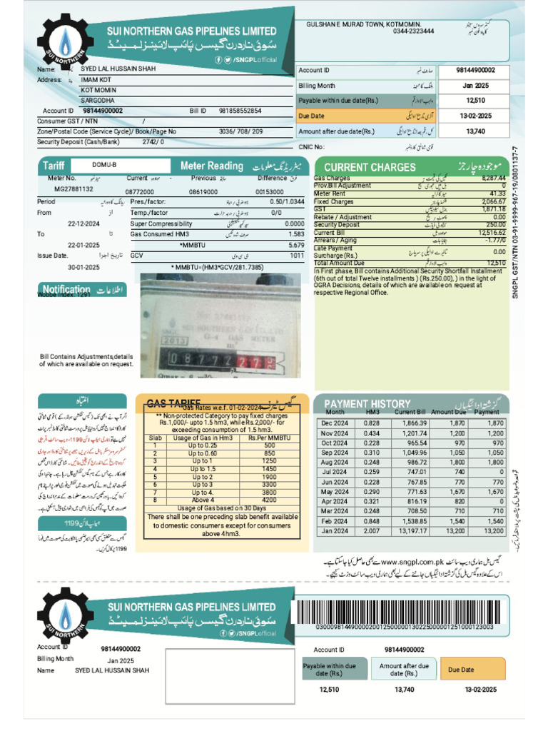 SNGPL - Web Bill Document | PDF | Money | Payments