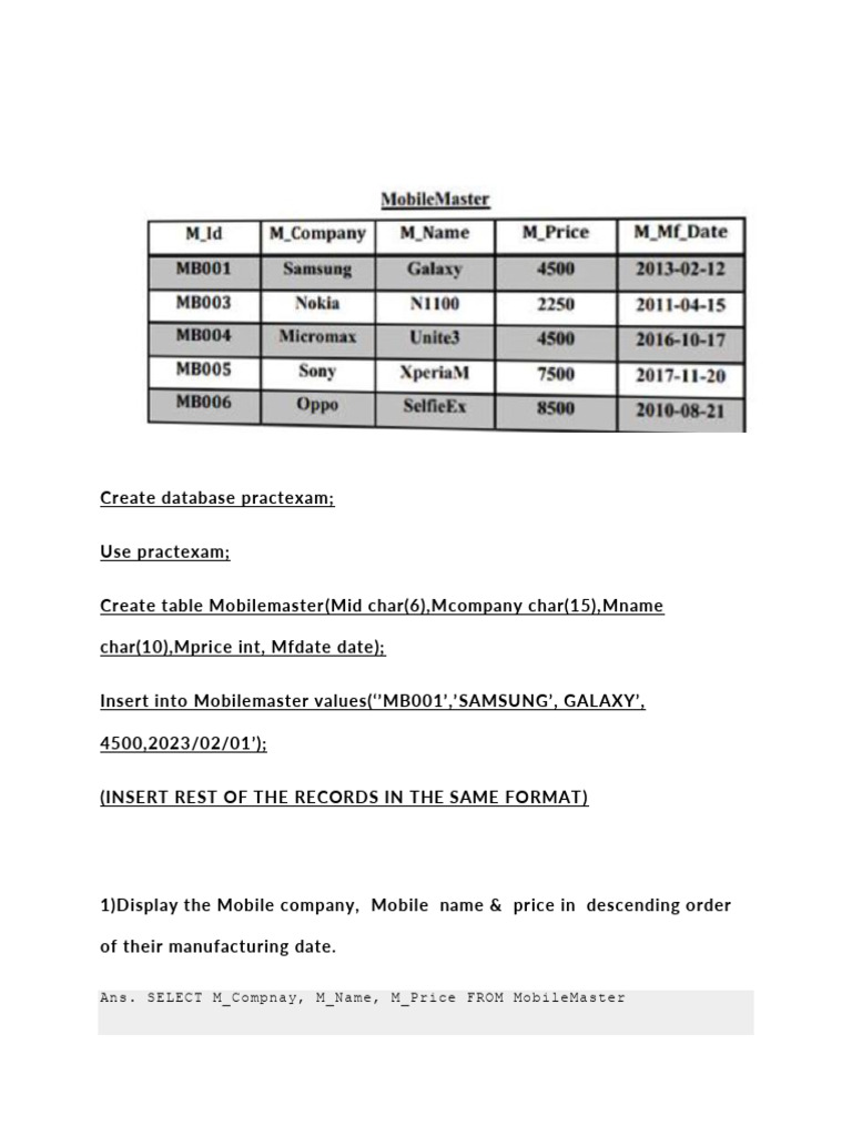 Xii Ip SQL Board QS 2024-25 With Answers | PDF | Computer Data | Sql
