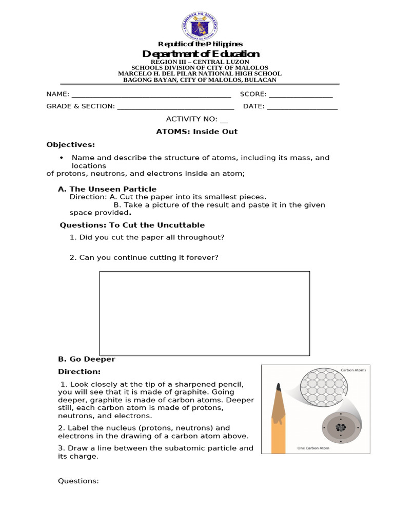 High School Atom Exploration Activity | PDF