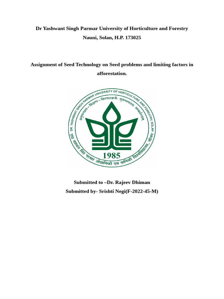 Seed Technology: Challenges in Afforestation | PDF | Seed | Botany