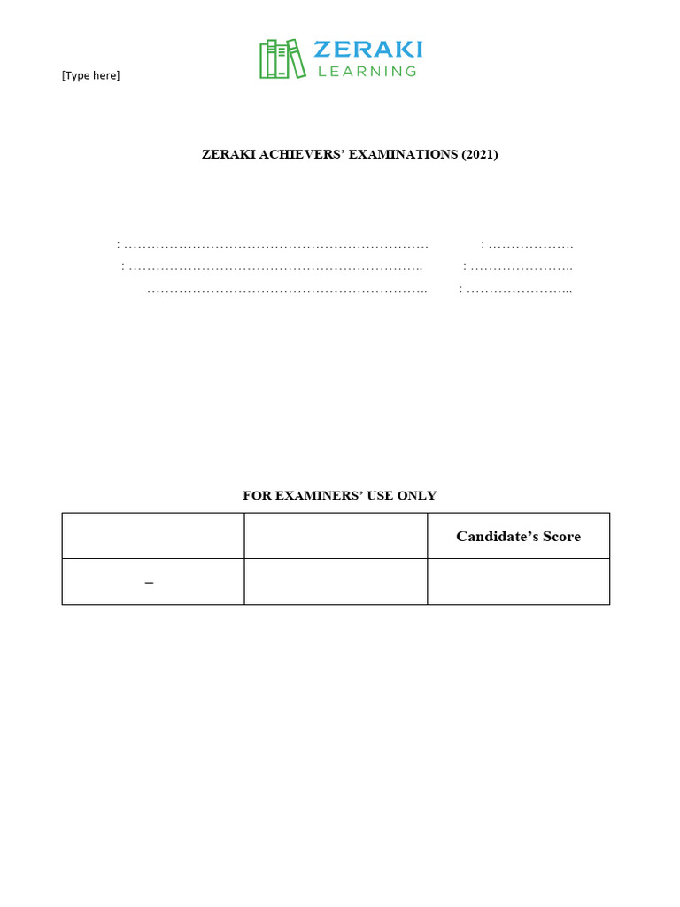 Chemistry Form 1 Question Paper Zeraki Achievers 3.0 - June 2021 | PDF | Chemical Substances ...