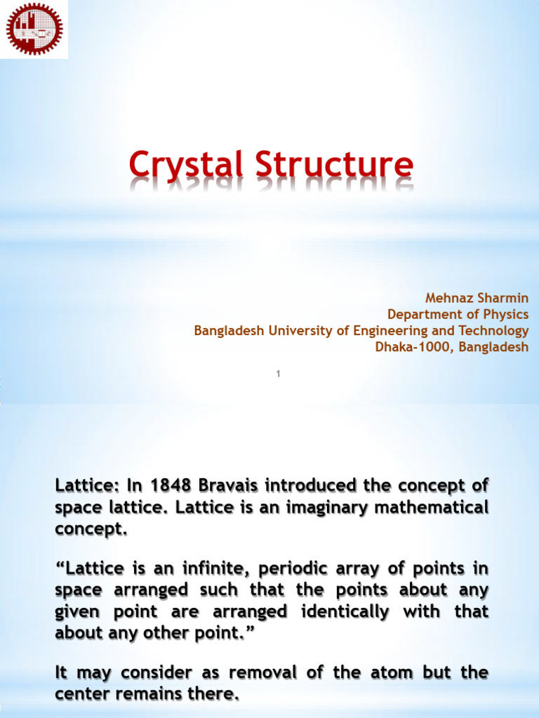 Crystal Structure. Mehenaz Sharmin Mam-Lecture2 | PDF | Euclidean Geometry | Crystallography