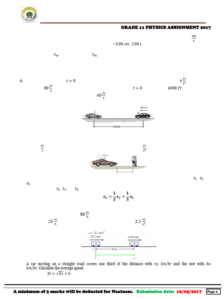 Grade 11 Physics Assignment 2017 | PDF | Acceleration | Speed