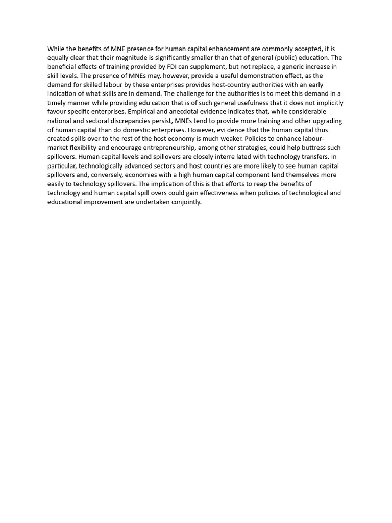 While The Benefits of MNE Presence For Human Capital Enhancement Are ...