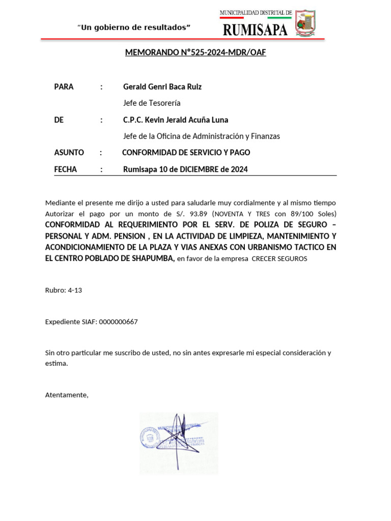 MEMORANDO Nº525-2024 | PDF