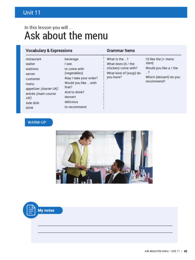 Restaurant Menu Vocabulary and Phrases | PDF | Waiting Staff | Menu