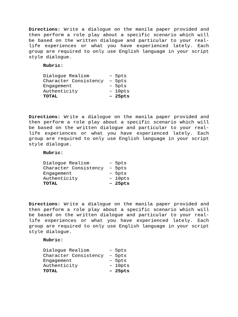 Role Play Dialogue Assignment Guide | PDF