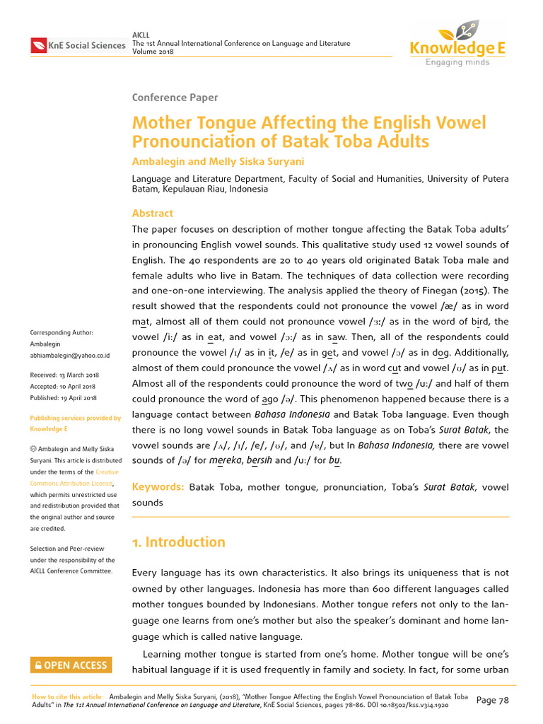 Mother Tongue Affecting The English Vowe 3570a9a4 | PDF | English ...