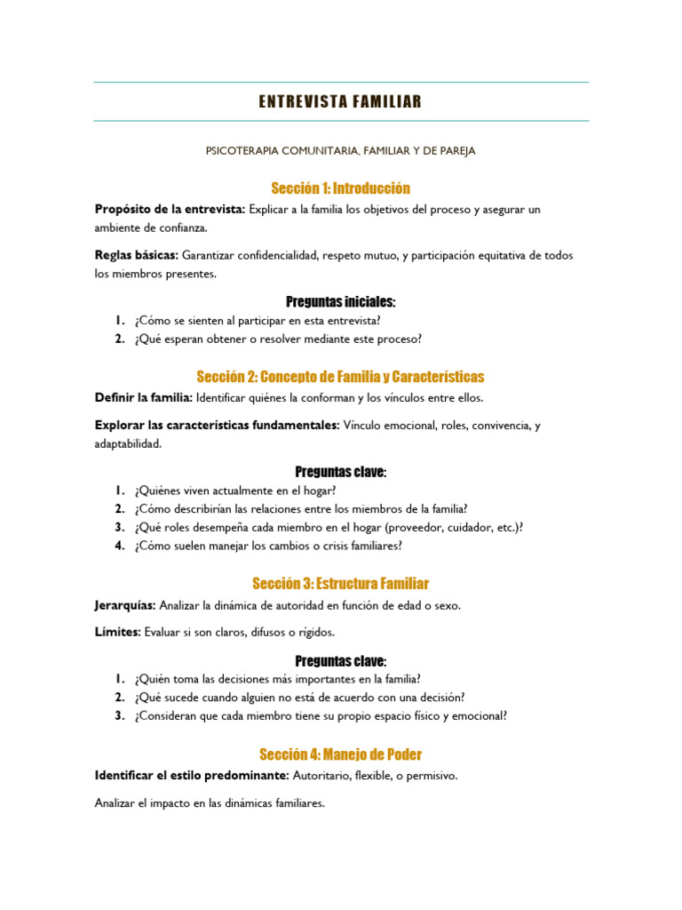 Entrevista Familiar en Psicoterapia | PDF | Adultos | Familia