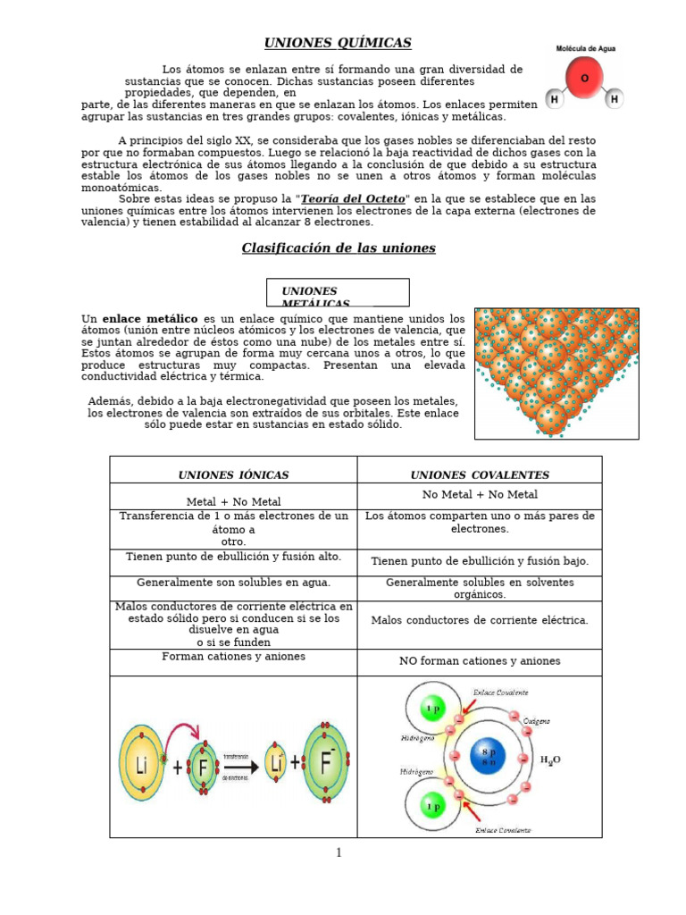 Uniones químicas | PDF | Enlace químico | Enlace covalente