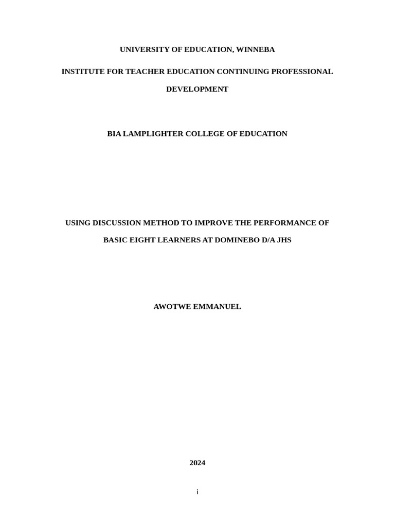 Emmanuel Awotwe Project Work | PDF | Methodology | Learning