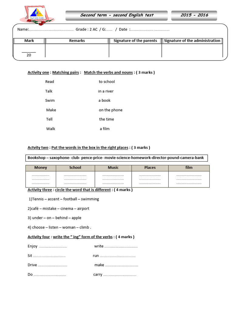 test-2-model-1-english-2ac-second-term | PDF | English Language | Syntax