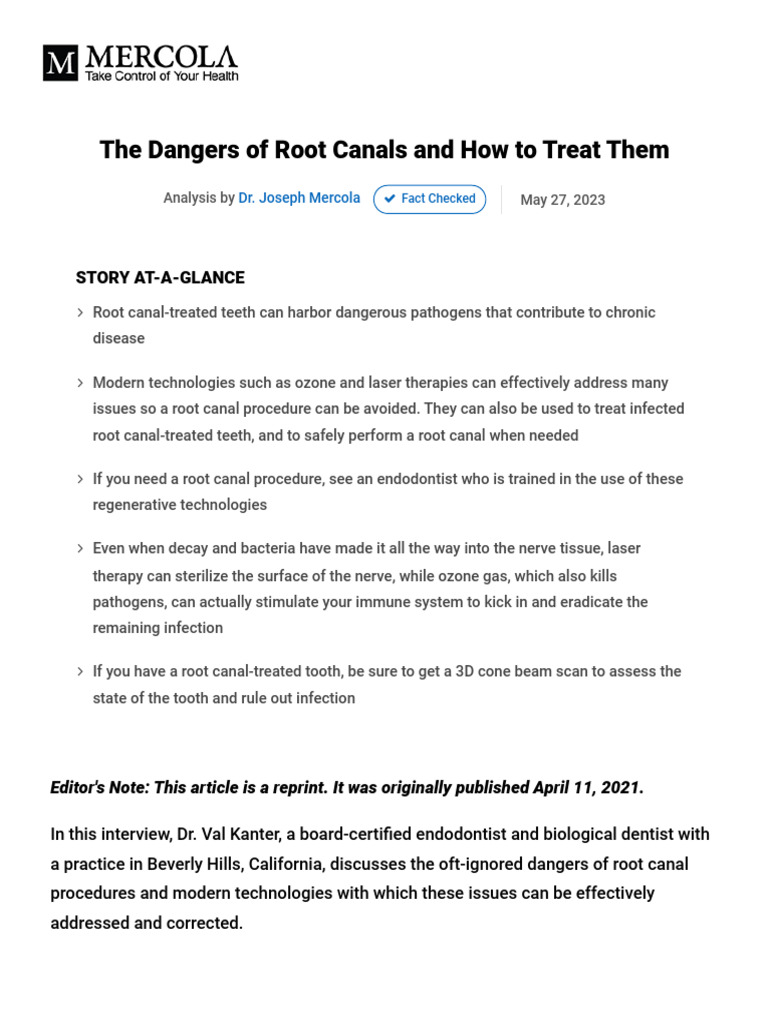 The Hidden Dangers of Root Canals PDF | PDF | Dentistry | Dental Implant
