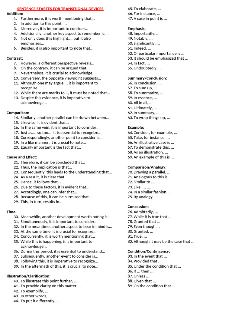 Sentence Starters For Transitional Devices | PDF | Epistemology