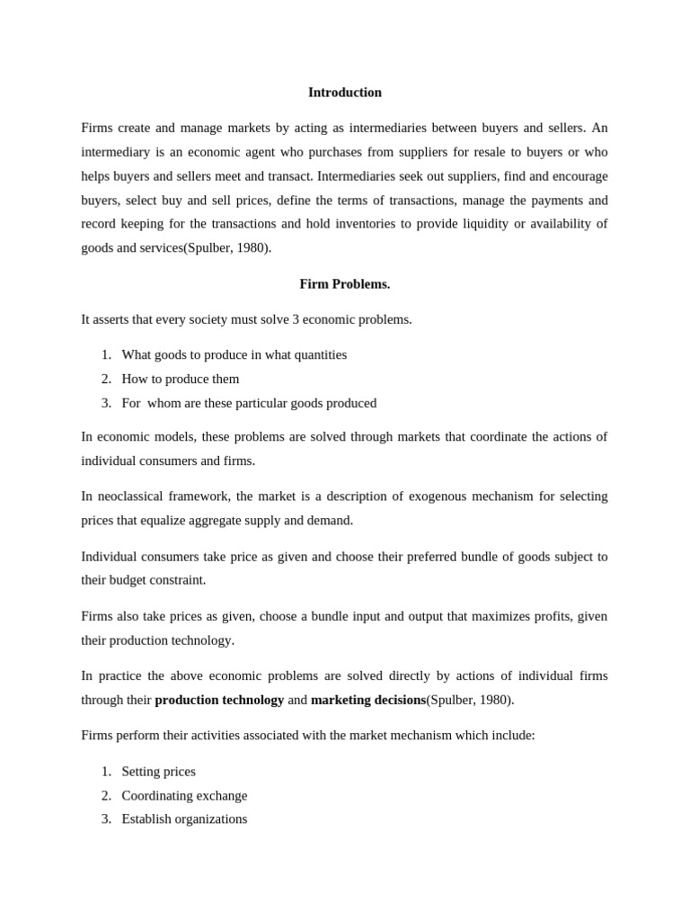 The Theory of The Firms As Intermediaries | PDF | Market (Economics) | Neoclassical Economics