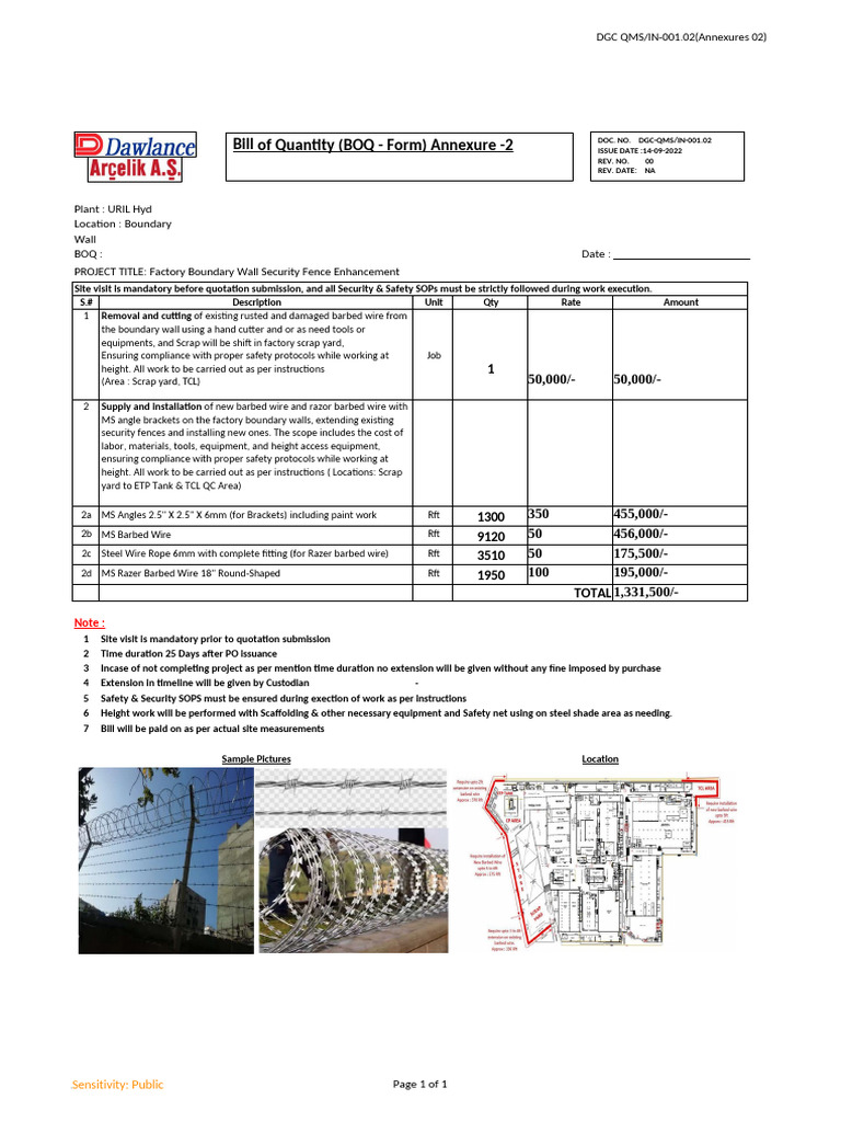 Factory Boundary Wall Security Upgrade | PDF