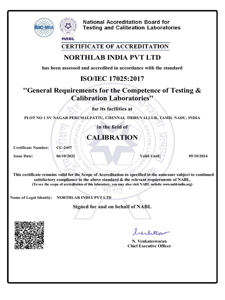 North Lab NABL Certificate CC-2457 | PDF