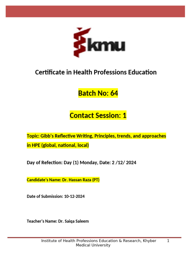 Reflection Day 1 by Hassan Raza | PDF | Learning | Reflective Practice