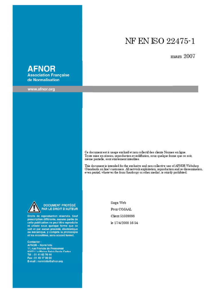 EN ISO 22475-1 | PDF | Forage | Organisation internationale de normalisation