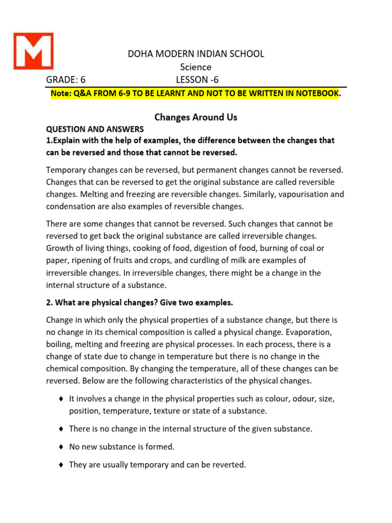 School - Data - DMIS - Assignment - 110044 - 6.changes Around Us-Notes ...