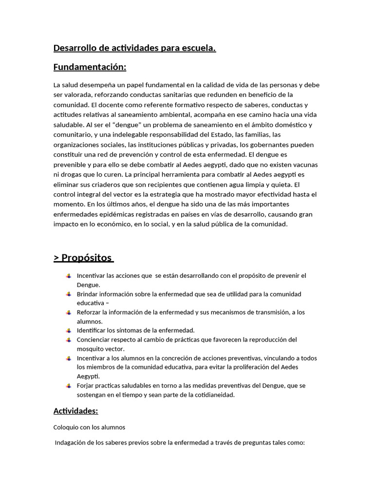 Desarrollo de Actividades para Escuela | PDF | Mosquito | Fiebre del zika