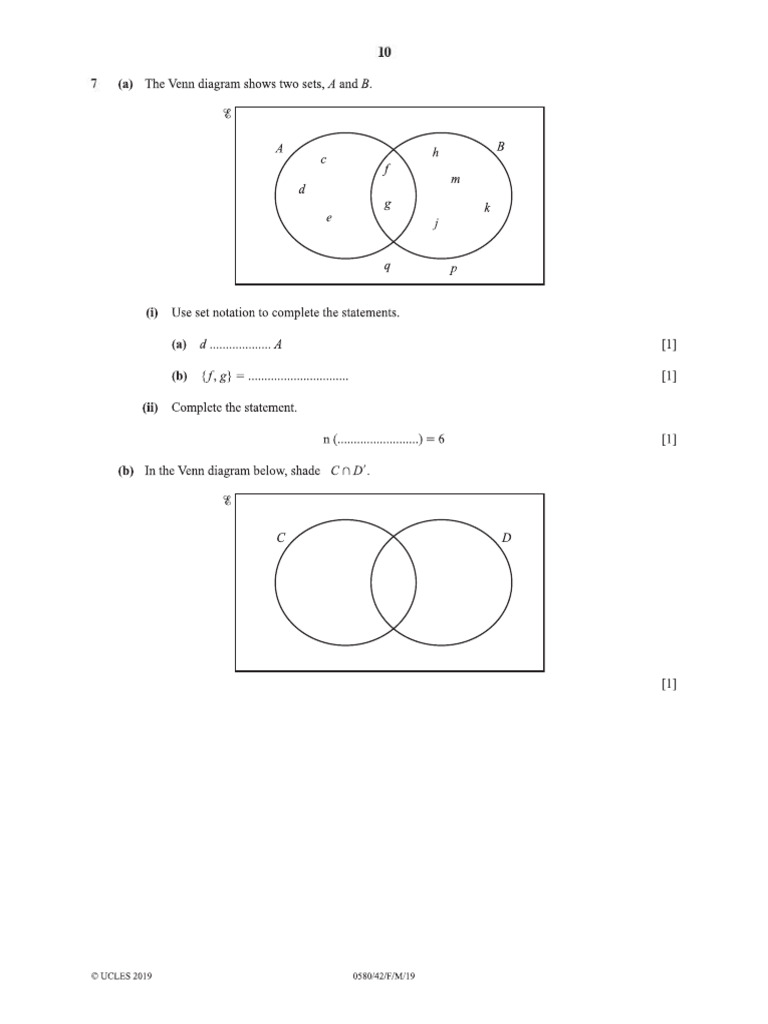 IGCSE 2019 Venn Diagrams | PDF