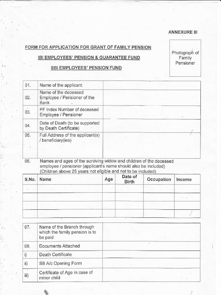 SBI Family Pension Application Form | PDF