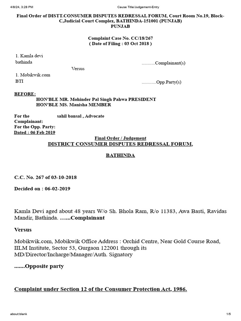 Cause Title - Judgement-Entry | PDF | Affidavit | Complaint