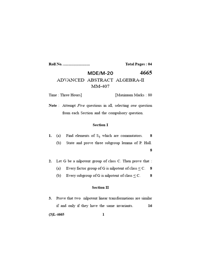 MSC 2 Sem Mathematics Advanced Abstract Algebra 2 4665 2020 | PDF ...