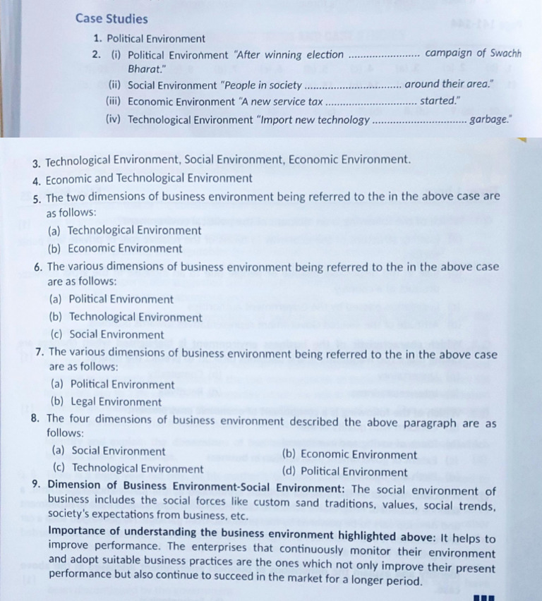 Answers of Business Environment Case Studies | PDF