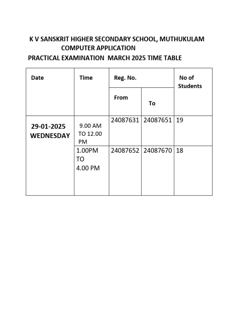 Computer Application Practical Time Table 2025 | PDF