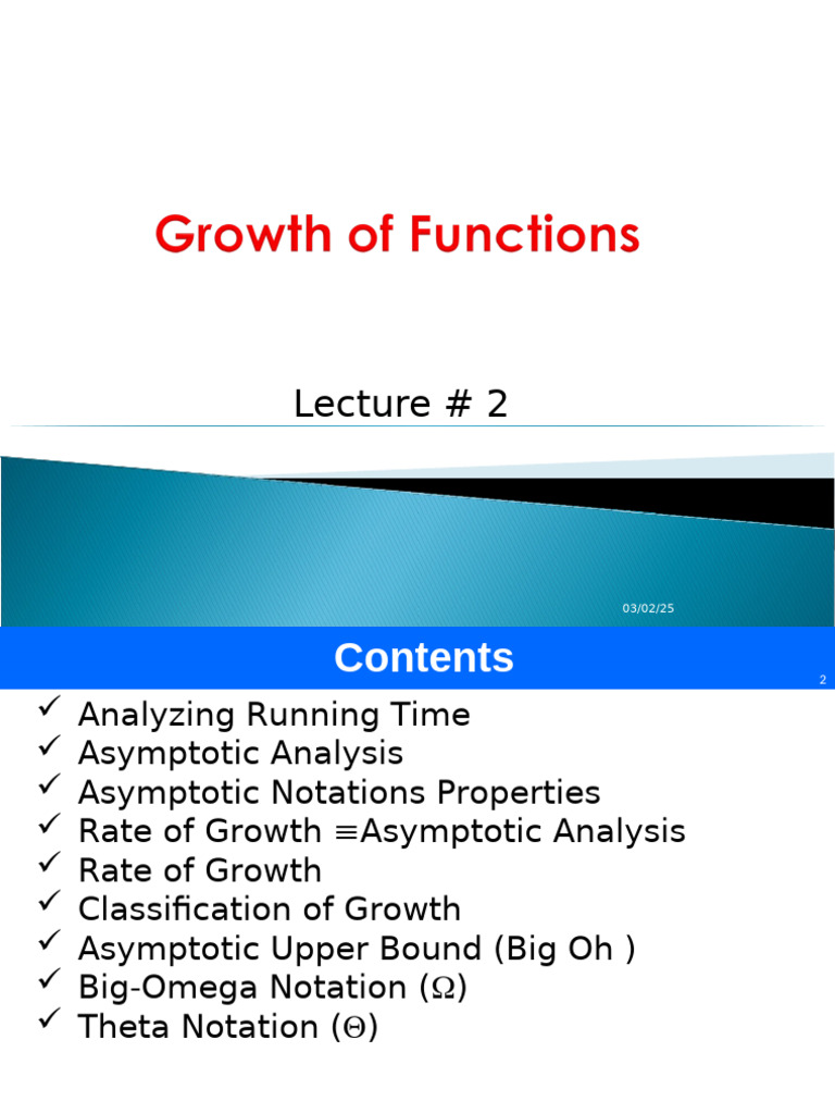 Growth of Functions Lecture2.3 DAA | PDF | Time Complexity | Logarithm