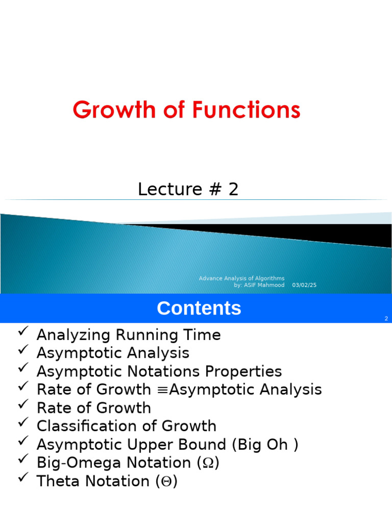 Growth of Function DAA Lecture2.2 | PDF | Time Complexity | Logarithm
