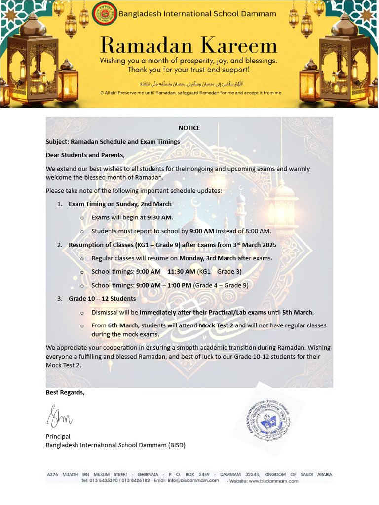 Ramadan School Timing | PDF